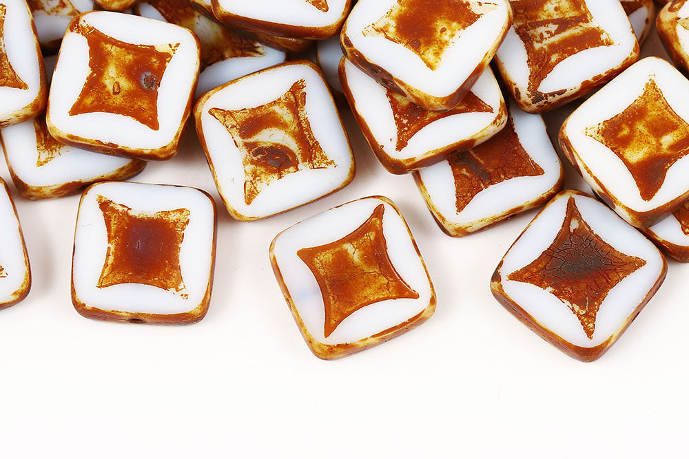 Star Square 14×14mm Chalk Travertine 1-Hole Czech Beads - Galaxy beads ...